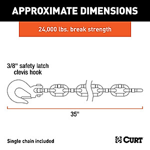 CURT 80316 35-Inch Trailer Safety Chain with 3/8-In Clevis Snap Hook, 24,000 lbs Break Strength