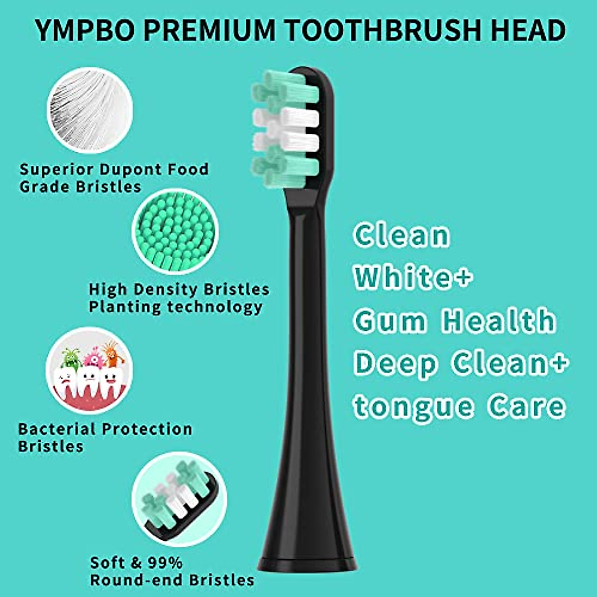YMPBO Toothbrush Heads Compatible with AquaSonic Black Series,[10Pcs Electric Brush Heads Refill+Free Universal Stand Holder]for Vibe Series/Black Series pro/Duo Series Pro Soft Dupont Bristles,Black
