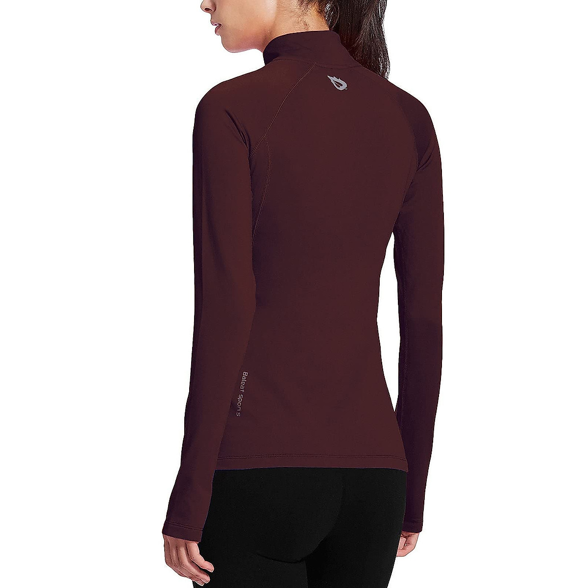 BALEAF Women's Thermal Fleece Half Zip Pullover Thumbholes Long Sleeve Running Jacket Shirts Winter Wine Red XXL
