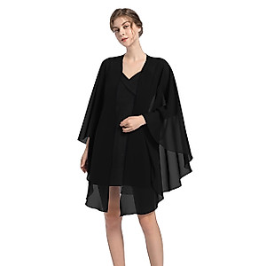 Baoqiya Chiffon Shawls and Wraps Wedding Party Shawl Scarf for Women Bridal Evening Dress on Special Occasion Dresses (Black)
