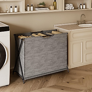 Laundry Sorter 3 Section Foldable Laundry Basket Laundry Hamper with 3 Dividers Clothes Toys Towels Organizer for Bathroom, Living Room