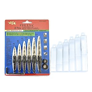 FTG USA Wood Countersink Drill Bit Set 6 Sizes Set with 6 Storage Containers for Countersink HSS M2 Tapered Drill Bits, Quick Change Hex Shank Countersink bit, 2 Stop Collar, 1 Allen Wrench