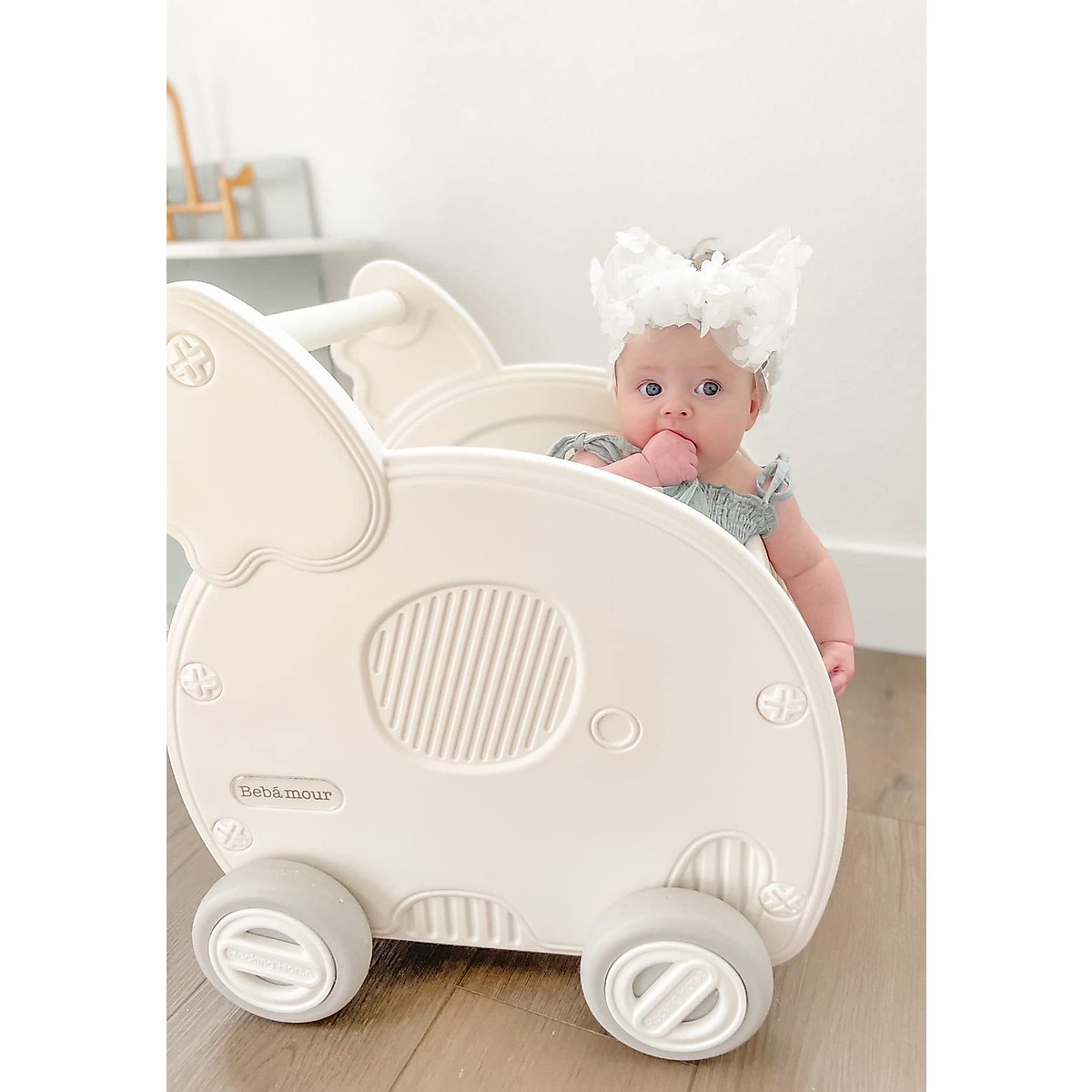 Bebamour Baby Shopping Cart, Baby Toys Push and Pull Baby Stroller, 2-in-1 Toddler Learning Walker Toy Storage Chest, Shopping Cart and Doll Stroller, White Cart