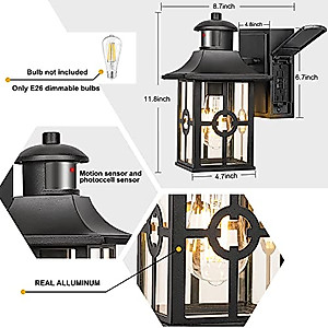 Outdoor Motion Sensor Porch Light with 2 GFCI Outlets, Dusk to Dawn Wall Light with 3 Lighting Modes for House, Waterproof Aluminum&Anti-Rust Exterior Light Fixture for Balcony/Garage