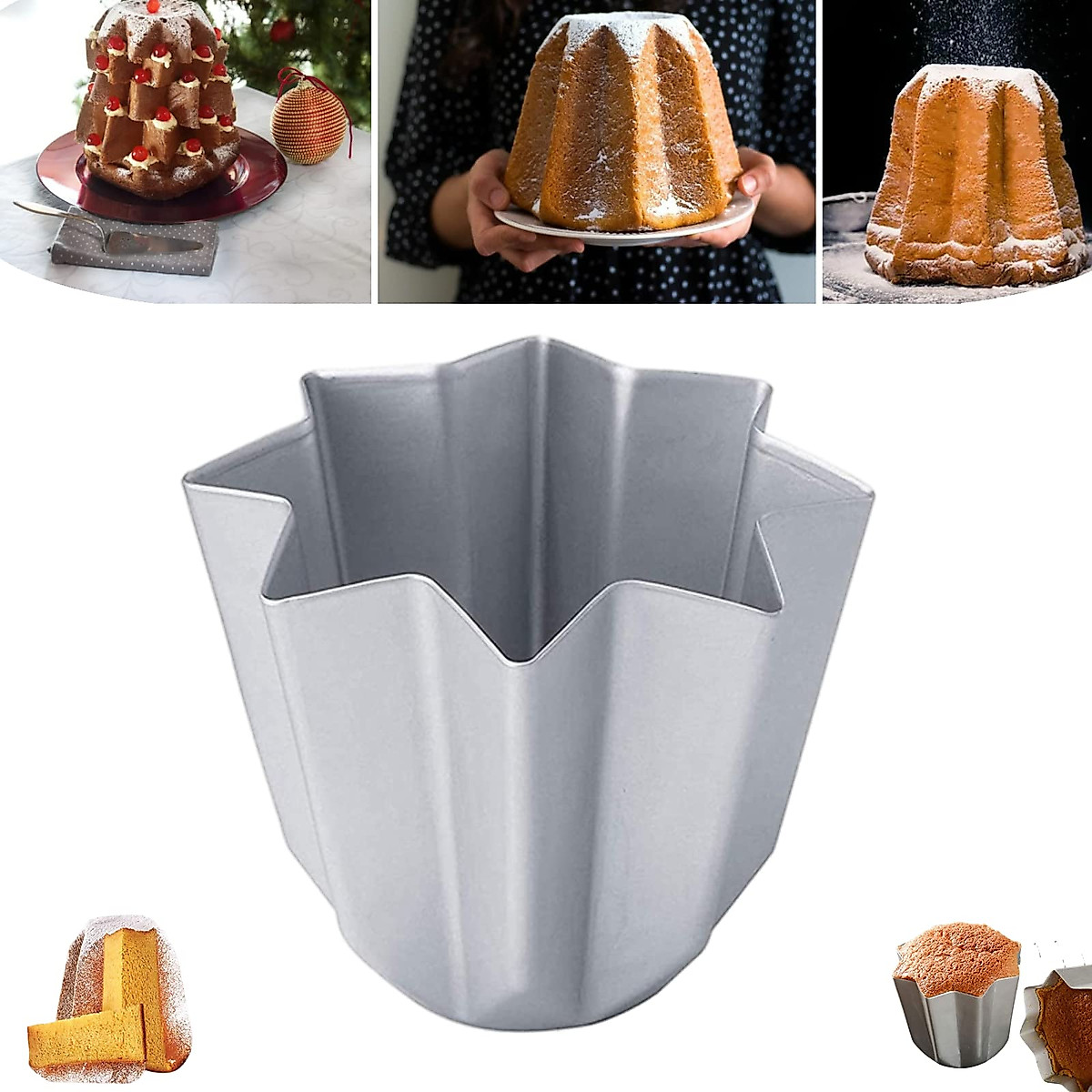 cdbz Pandoro Mold Octagonal Baking Pan Mold,Pandoro Cake Mold Non-stick Mousse Cheese Cake Mold Anode Deep Octagonal Cake Mould Baking Molds Muffin Chocolate Cookie Baking Mould 500g