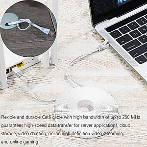 Flat Cat6 Ethernet Cable 200 Ft with Cable Clips, comtelek cat 6 Ethernet Rj45 Patch Cable, Slim Network Cable, Thin Internet Computer Cable - 200 Feet White(60 Meters)…