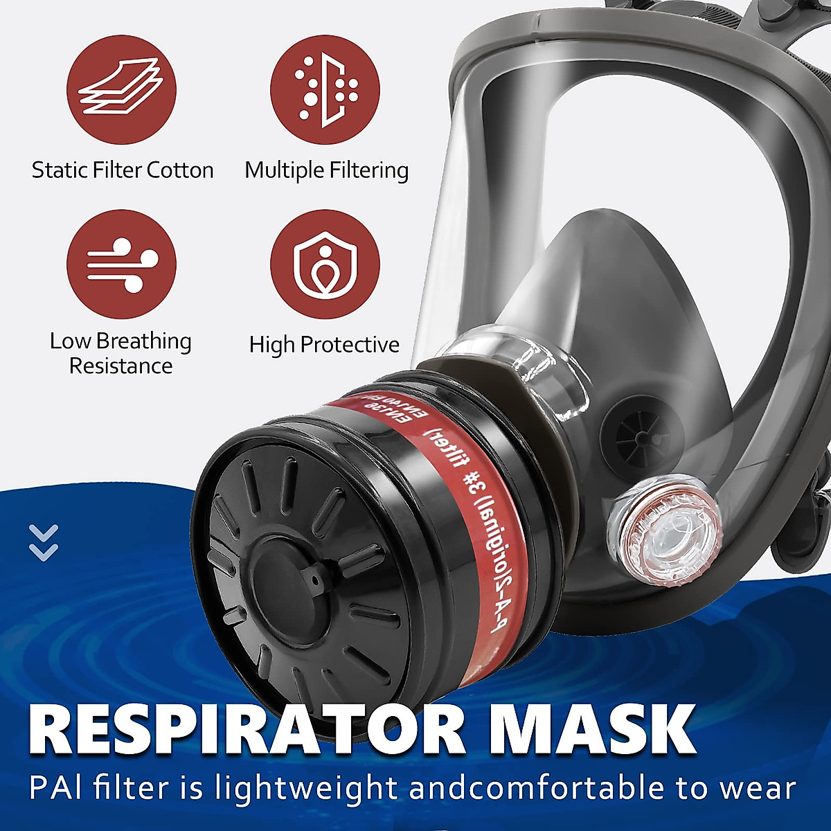 GZYZAMZ Reusable Full Face Gas Respirator, Anti-fog Gas Cover Organic Vapor Respirator Mask with 40 mm Activated Carbon Filter Canister and 2097 Particulate Filter, for Painting, Welding, Chemical