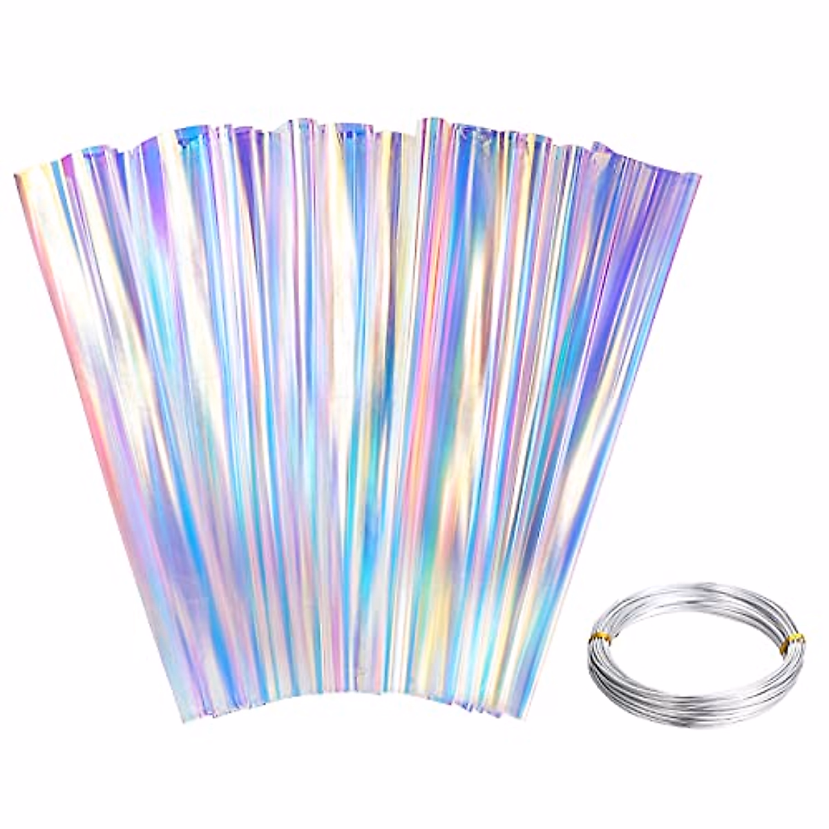 Nezyo Iridescent Film Paper 39 x 197 Inches Iridescent Cellophane Wrapping Paper Rainbow Cellophane Paper with Aluminum Wire for Holiday DIY Craft Wrapping or Basket Filling