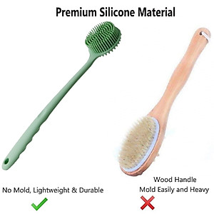 Cinlitek Silicone Body Scrubber, Long Handle Back Scrubber for Shower Brush,Exfoliating Body Scrubber, Shower Scrubber for Body Brush, Soft Silicone Bath Brush for Men,Women&Kids,with a Free Hook