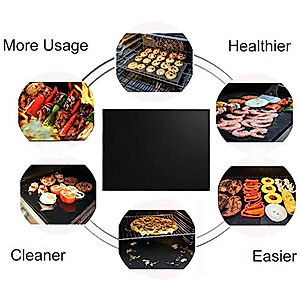 Gyvazla BBQ Grill Mat Set of 5, Non Stick Oven Liner Teflon Barbecue Cooking Mats, Perfect for Baking on Gas, Charcoal, Oven and Electric Grills - Reusable, with Oil Brush