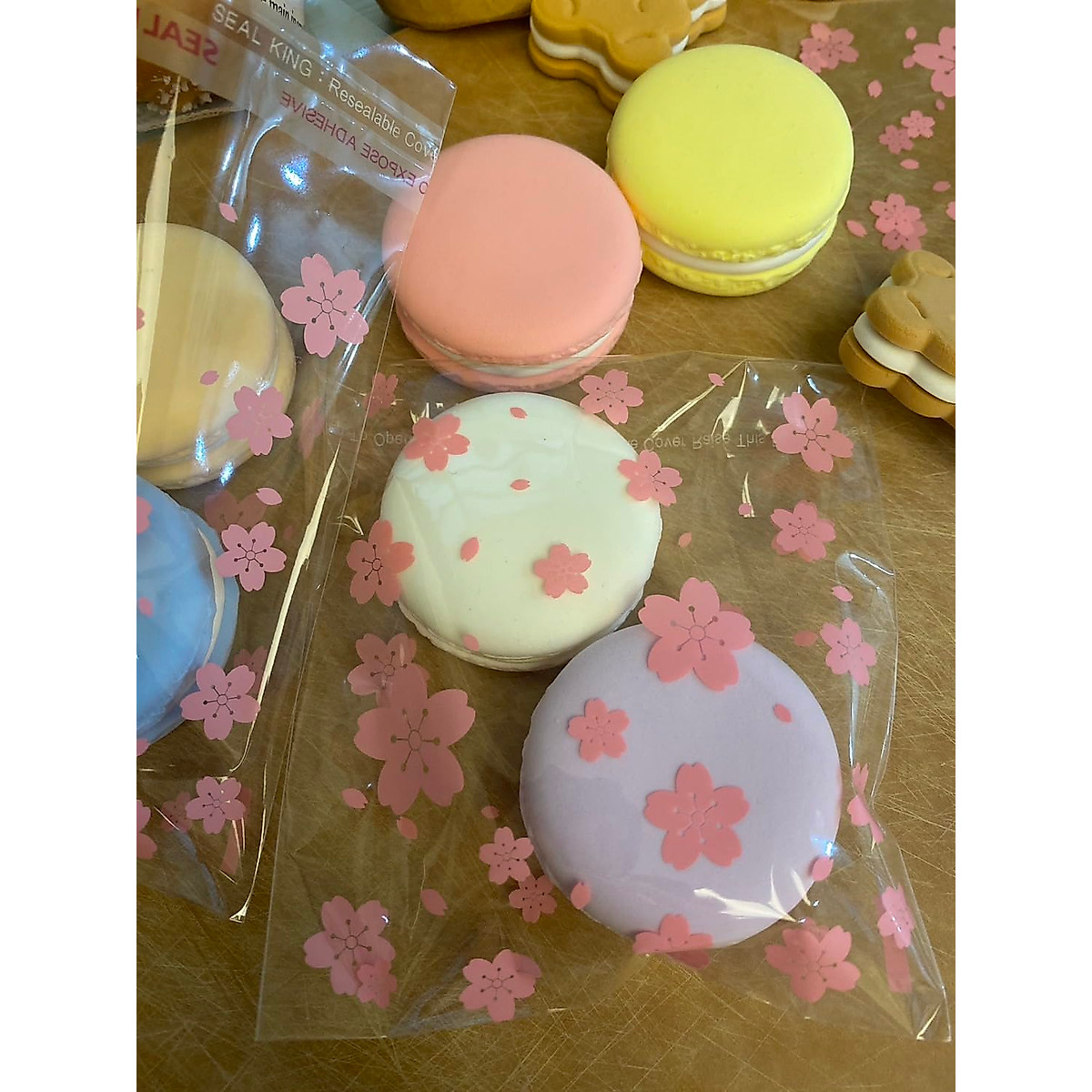 200 Pcs 4" x 4" Clear Bags OPP Plastic Party Bag for Bakery, Candy, Soap, Cookie (Sakura Pink, 4x4)