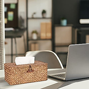 Tissue Box Cover Rectangular,Decorative Tissue Box Holder, Tissue Holder Made of Natural Seagrass for Bathroom Office Car Automotive Decoration-9.8 x 5.5 x 3.9 Inches