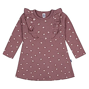 Gerber Baby Girls' Toddler Long Sleeve Dress with Ruffle Detail, Pink Daisies, 18 Months