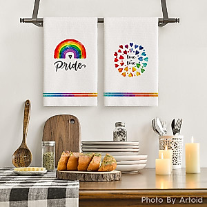 Artoid Mode Watercolor Love Heart Rainbow Love is Love LGBT Home Kitchen Dish Towels, 18 x 26 Inch Ultra Absorbent Coffee Tea Bar Hand Towels Bathroom Gift for Cooking Baking Set of 4