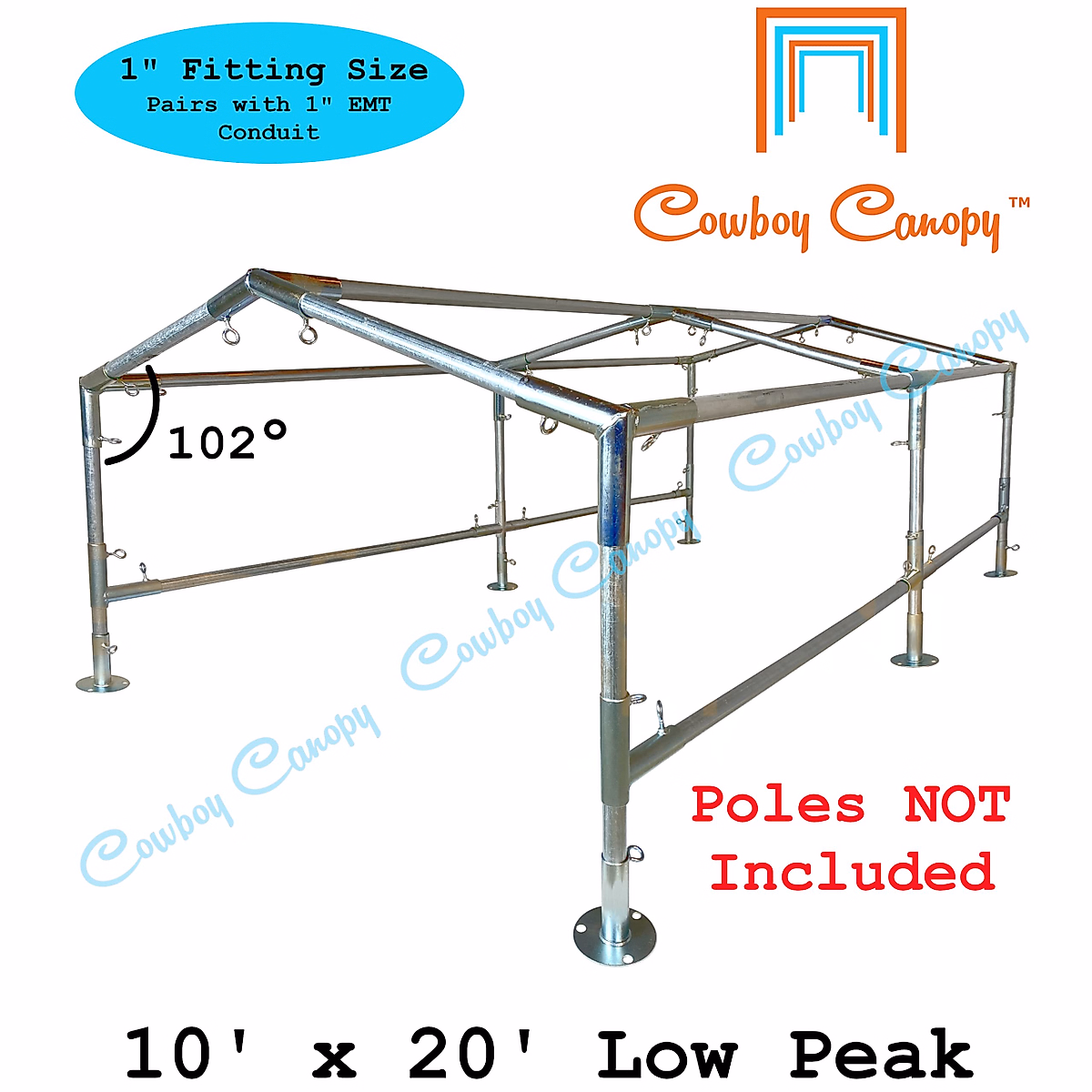 10' x 20' Low Peak Canopy Fittings Kit, DIY Metal Carport Frame Parts, 1" EMT