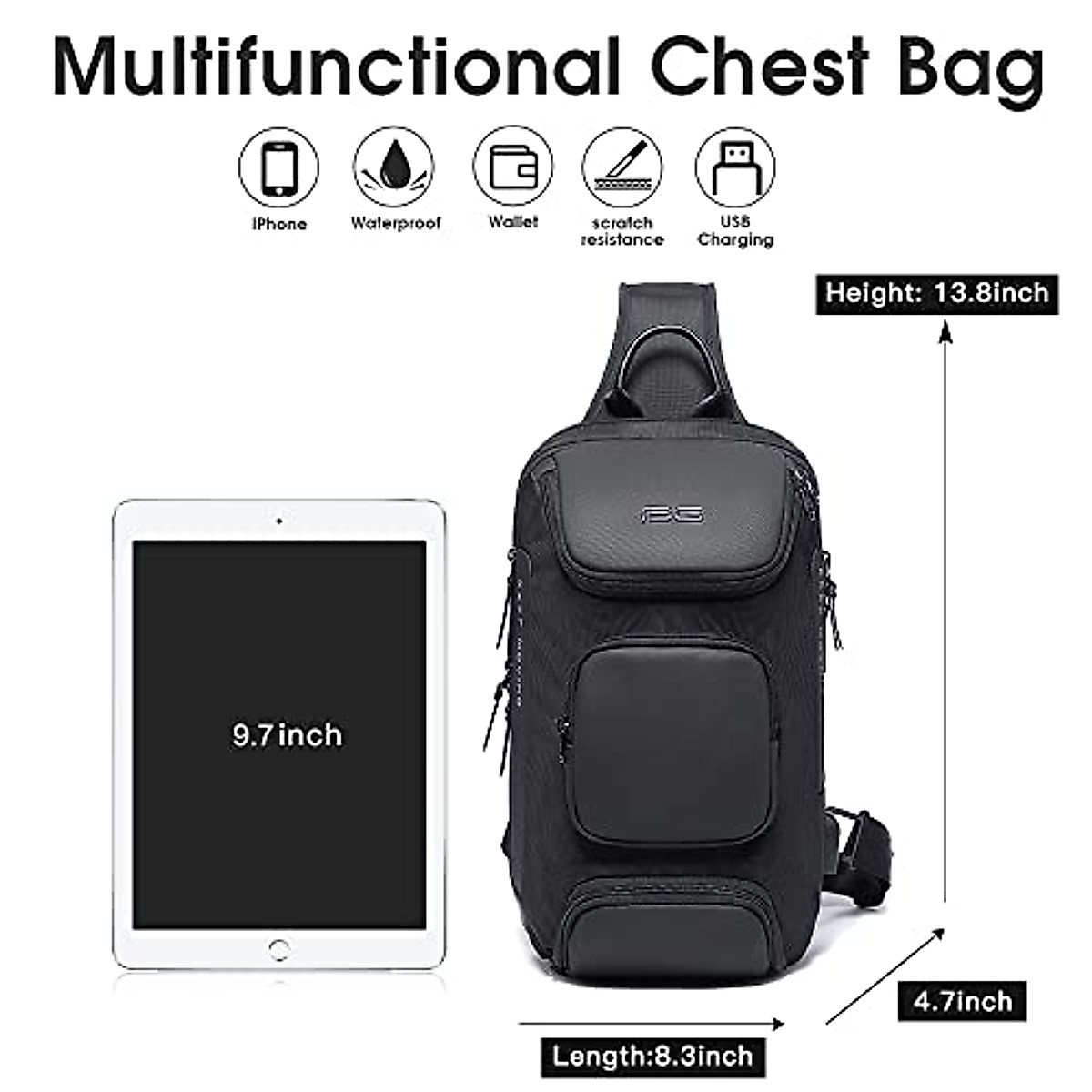 BANGE Sling Bag, Waterproof Men's Chest Bag Shoulder bags Crossbody Sling Backpack for Men…