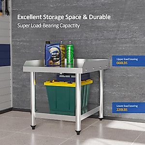 ROVSUN Stainless Steel Equipment Stand 24" L x 30" W x 26" H with Adjustable Undershelf, NSF Commercial Heavy Duty Work Table & Grill Stand Table for Restaurant, Home and Hotel Kitchen