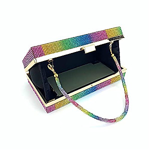 Bling Rainbow Rhinestones Evening Handbags Ladies Clutch Bag Purses for Women with 3 golden chains (gradient_yr-rainbow,)