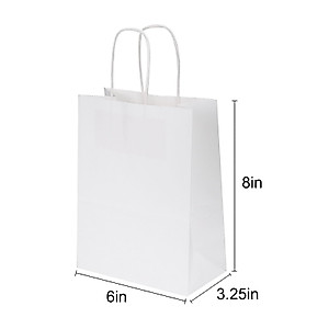 Joybe 300 Pack 6x3.25x8 Inch Small White Paper Bags with Handles Bulk, Kraft Paper Gift Bags for Birthday Party Favors Grocery Retail Shopping Business Goody Merchandise Craft Blank Sacks (300pcs)