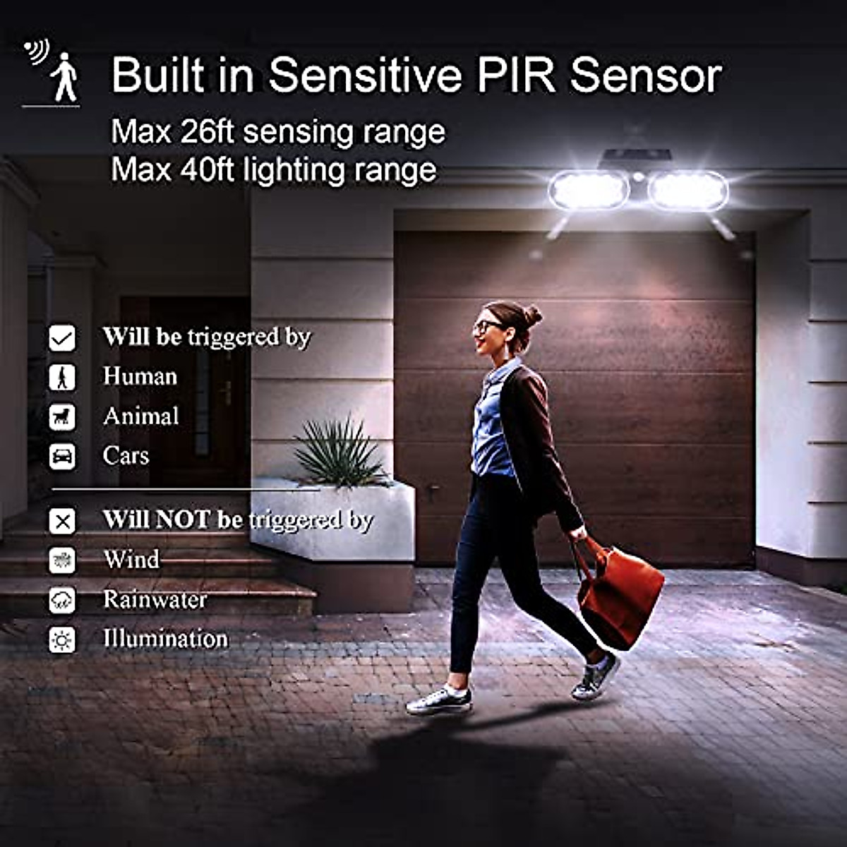 EMANER Motion Solar Lights Outdoor, Solar Security Light, Stay On or Motion On/Off Mode, Dusk to Dawn Floodlights, Wireless Landscape Spotlights for Garden/Fence/Patio/Porch Solar Powered, 1-Pack