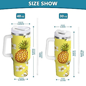 Burbuja Tropical Fruits Flowers 40oz Insulated Tumblers with Handle and Straw Lid, Double Wall Stainless Steel Travel Mug Leak-Proof, BPA Free, Gift for Mom Dad