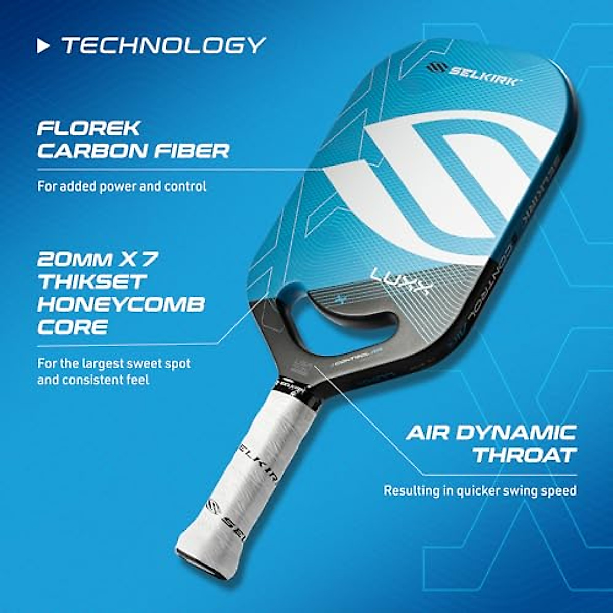 Selkirk LUXX Control Pickleball Paddle | Florek Carbon Fiber Pickleball Paddle with a Polypropylene X7 Core | The Pickle Ball Paddle Designed for Ultimate Power & Control | Invikta Blue