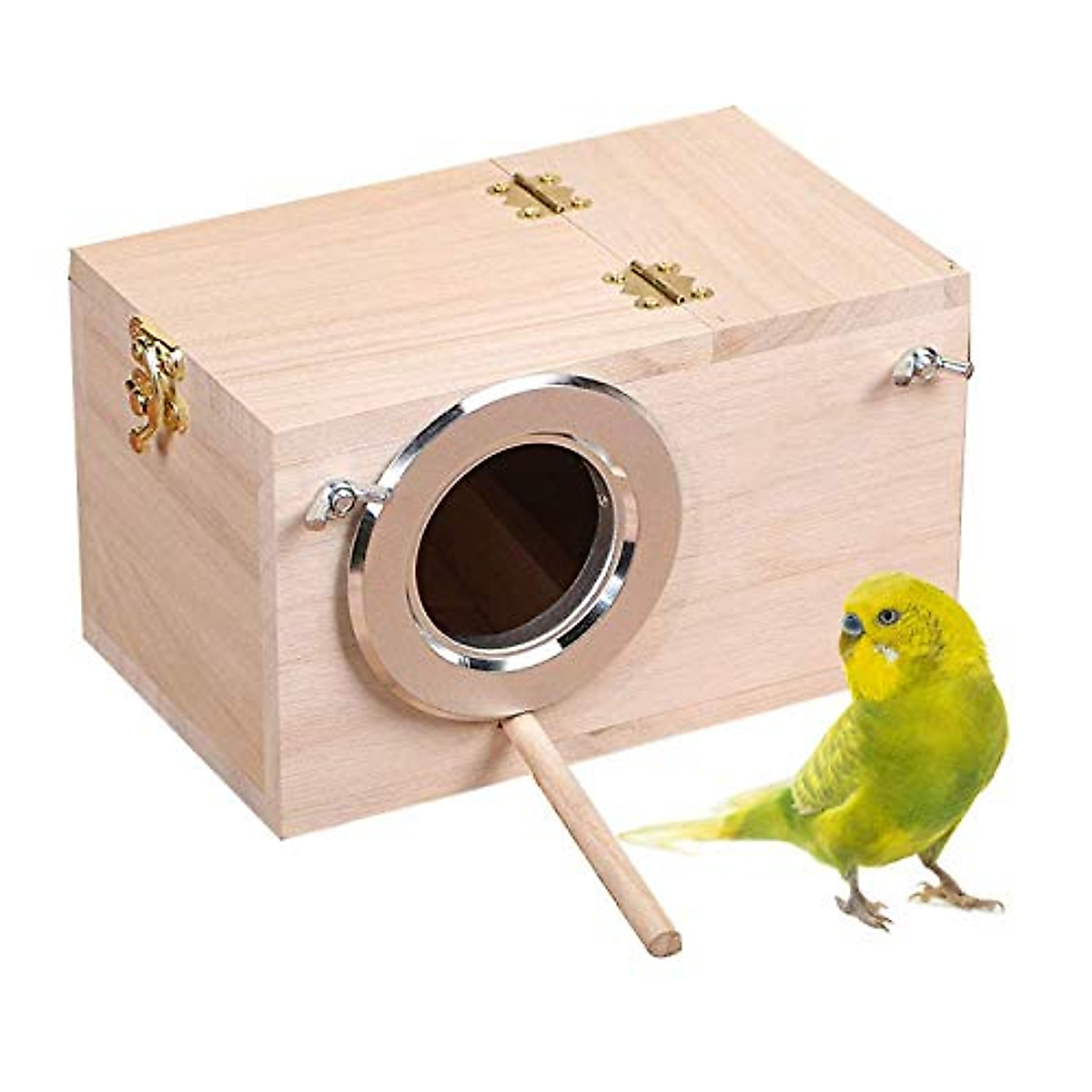 Parakeet Nesting Box, Bird Nest Breeding Box Cage Wood House for Finch Lovebirds Cockatiel Budgie Conure Parrot (M:9.8"×5.1"×5.3")
