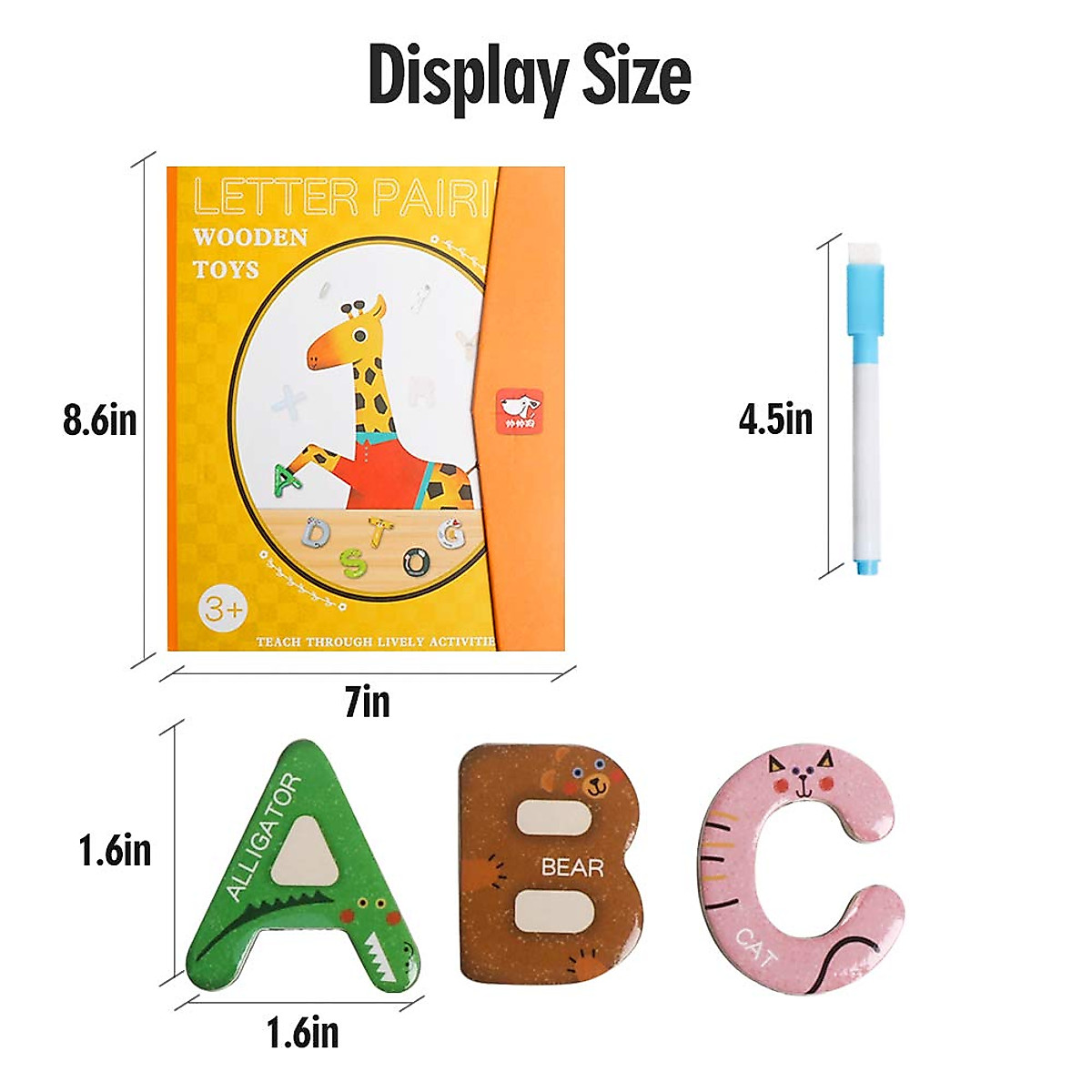 USATDD Jumbo Magnetic Animals Alphabets with Board Colourful Letters Toys Refrigerator Magnet Stick Paper Preschool Learning Spelling Tools Writing &Matching Games Homeschool Supplies for Toddler