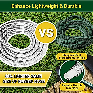 360Gadget Garden Hose - Water Hose 50 FT with Swivel Handle & 8 Function Nozzle, Flexible, Heavy Duty, No Kink, Lightweight Metal Hose for Outdoor, Yard, 304 Stainless Steel