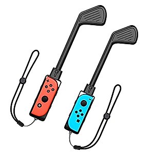 TiMOVO Golf Clubs Compatible with Nintendo Switch Mario Golf: Super Rush Game/Switch Sports, 2 Pack Golf Handle with Hand Strap Game Accessories Golf Grips Fit Switch/Switch OLED Controller, Black