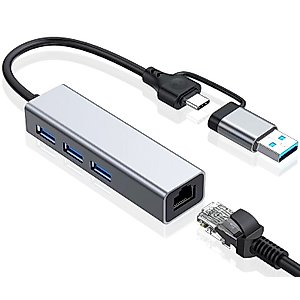USB to Ethernet Adapter, VIENON USB 3.0 Hub with 1 Gigabit RJ45 Ethernet Port Network USB Network Adapter with USB C Adapter for Laptop