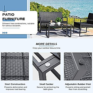 Tuoze 4 Pieces Patio Furniture Set Outdoor Patio Conversation Sets Modern Porch Furniture Lawn Chairs with Glass Coffee Table for Home Garden Backyard Balcony (Black)