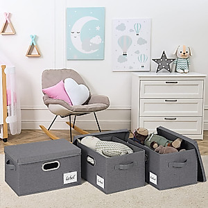 PFFVRP Large Storage Bins with Lids, Foldable Fabric Storage Baskets with Lids, Sturdy Storage Boxes with Labels and 3 Handles for Closet Home Bedroom Office (Grey)