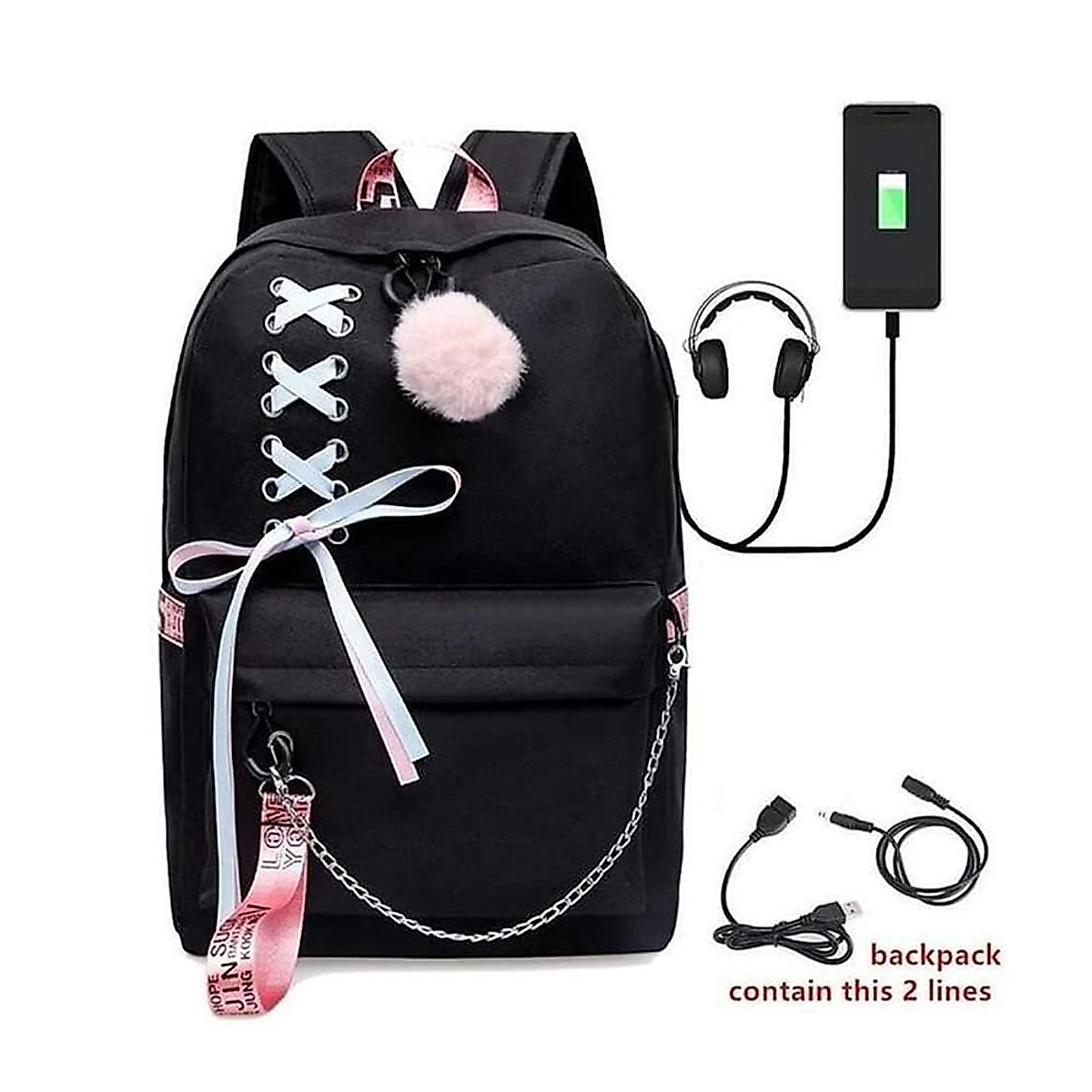 Alikpop USB Backpack Jimin Suga Jin Taehyung V Jungkook Korean Casual Backpack Daypack Laptop Bag College Bag Book Bag School Bag With Pencil Bag (A)