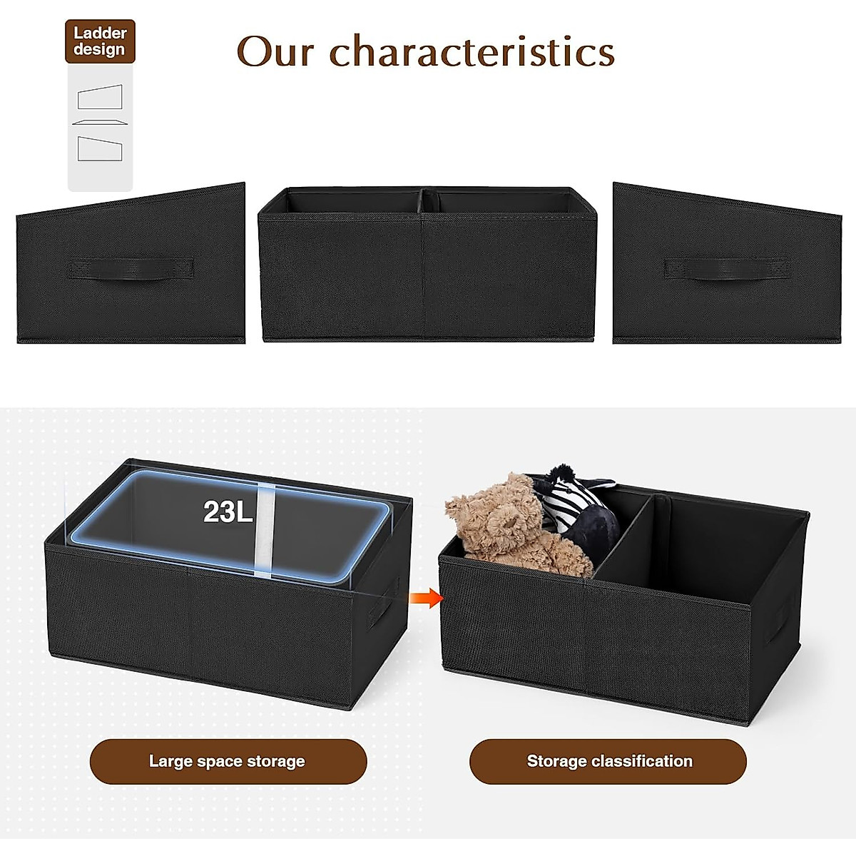 DIMJ Closet Storage Bins, 6 Pack Storage Baskets for Shelves, Foldable Closet Organizer with Handle, Linen Closet Organizers and Storage for Clothes, Toys, Towel, Books (Black)