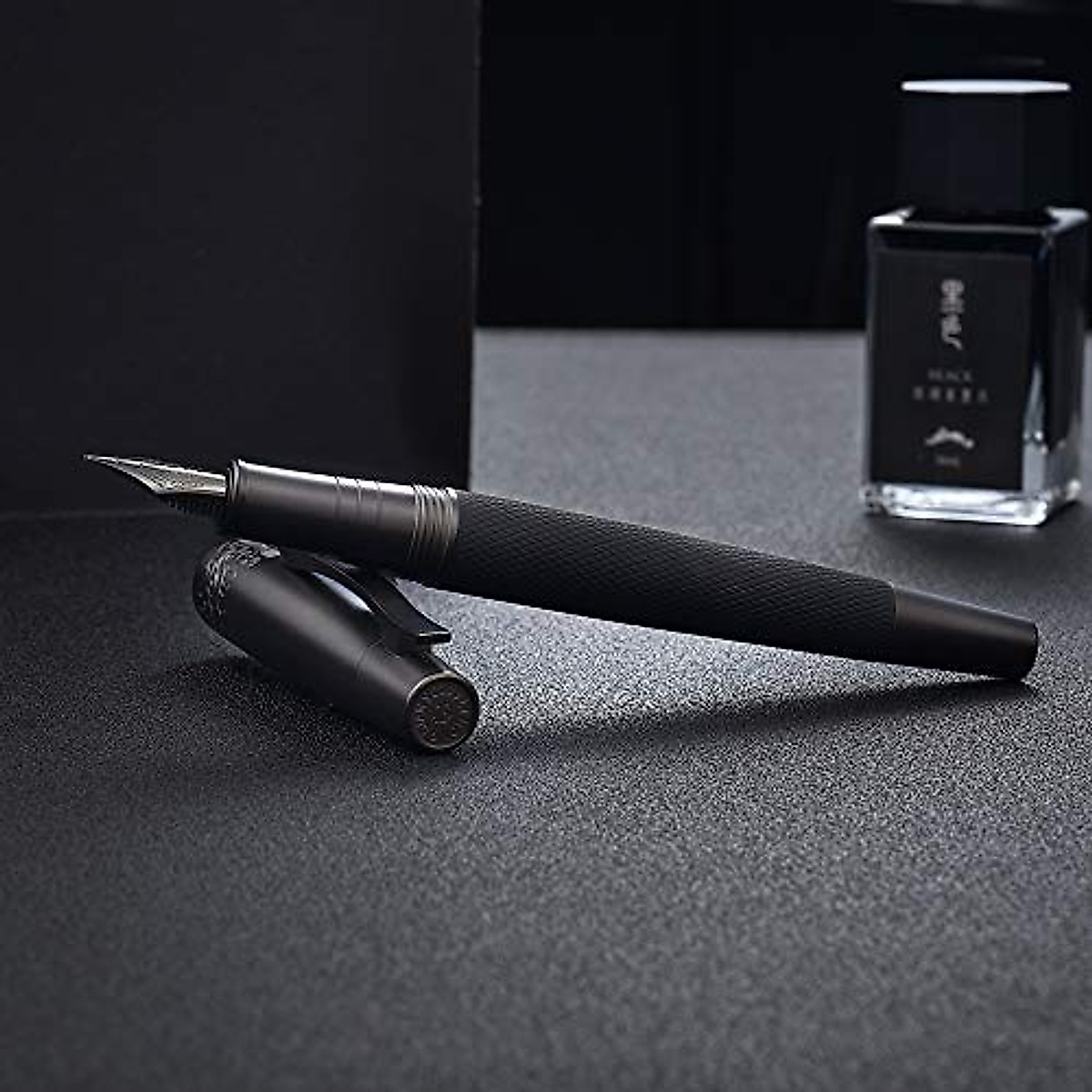 Hongdian 6013 Matte Black Fountain Pen Titanium Black Extra Fine Nib with Metal Gift Box Set