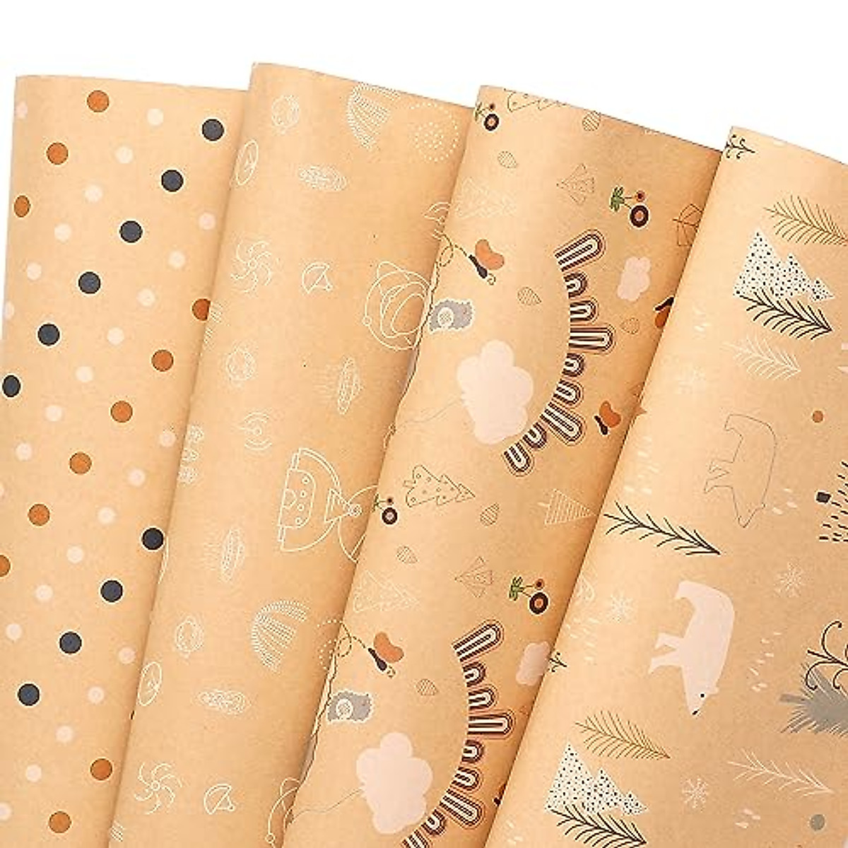 Ulmasinn Baby Shower Wrapping Paper Flat 8 Sheets for Baby Boys Girls, Kraft Paper with Satellite, Bear, Deer, Polka Dot Design for Birthday, Holiday, Baby Shower Packing, 20 X 29 Inches Each