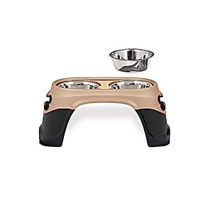 Petmate Easy Reach Pet Diner Elevated Dog Bowls 2 Sizes 2 Polished Colors, Black/Pearl Tan, Large (23479)