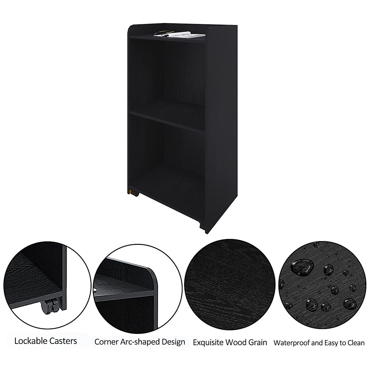 Podium Stand Portable with Wheels, Floor Stand for church, meetings, debate with large storage area, (Black)