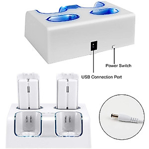 Upgraded Wii Remote Charger Station, Covanm 4 Port Wii Charging Station with 4 Rechargeable Battery for Wii (4 Port Charging Station+4 Replacement Batteries+USB Cable+Free USB Wall Charger)
