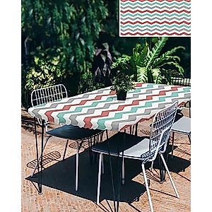 Artwork Store Rectangle Outdoor Tablecloth Waterproof Elastic Fitted Table Covers for 6 Foot Tables,Gray and White Chevron Zig Zag Wipeable Patio Table Covers for Picnic,Camping,Indoor,30x72 Inches