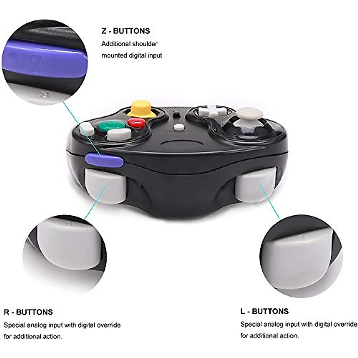 VTone Wireless Gamecube Controller, 2 Pieces 2.4G Wireless Classic Gamepad with Receiver Adapter for Wii Gamecube NGC GC (Black and White)