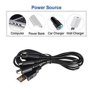 CSTESVN 2 in 1 USB Charger Cable for Nintendo DS Lite, New 3DS(XL/LL), New 3DS, 3DS(XL/LL), 3DS, New 2DS(XL/LL), 2DS, DSi(XL/LL), DSi(NOT Compatible with Nintendo DS)