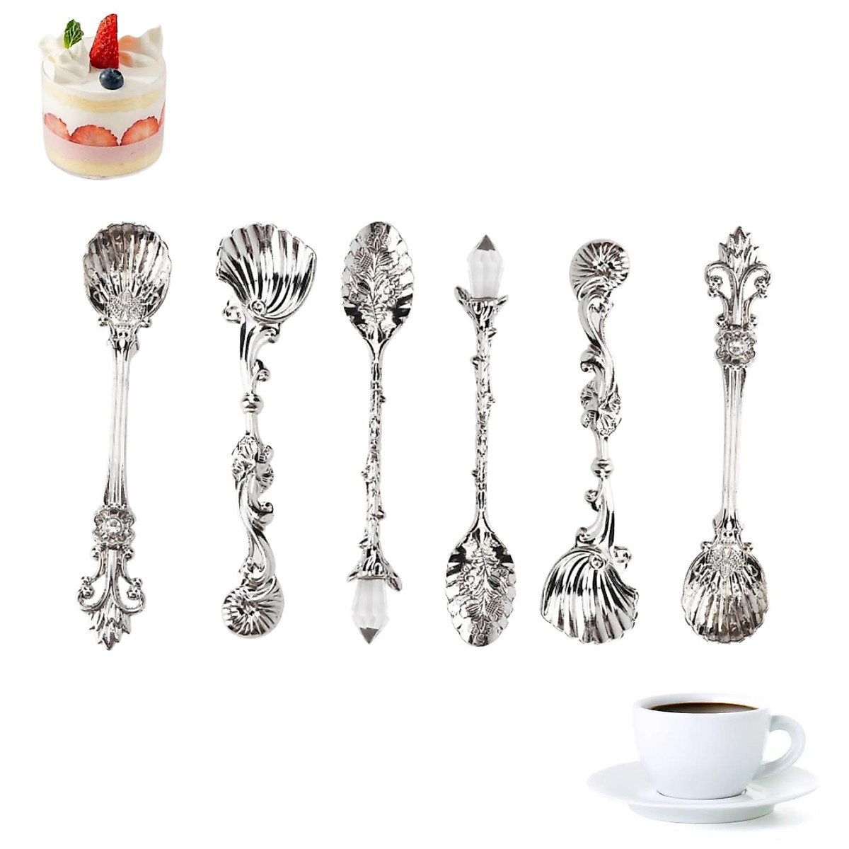 6PCS Coffee Spoons, Tiny Spoons Vintage Carved Coffee Spoon Creative Tableware Espresso Spoons Small Tea Spoons Mixing Spoons Mini Dessert Spoons Teaspoons Candy Spoons Cocktail Spoon for Coffee Bar