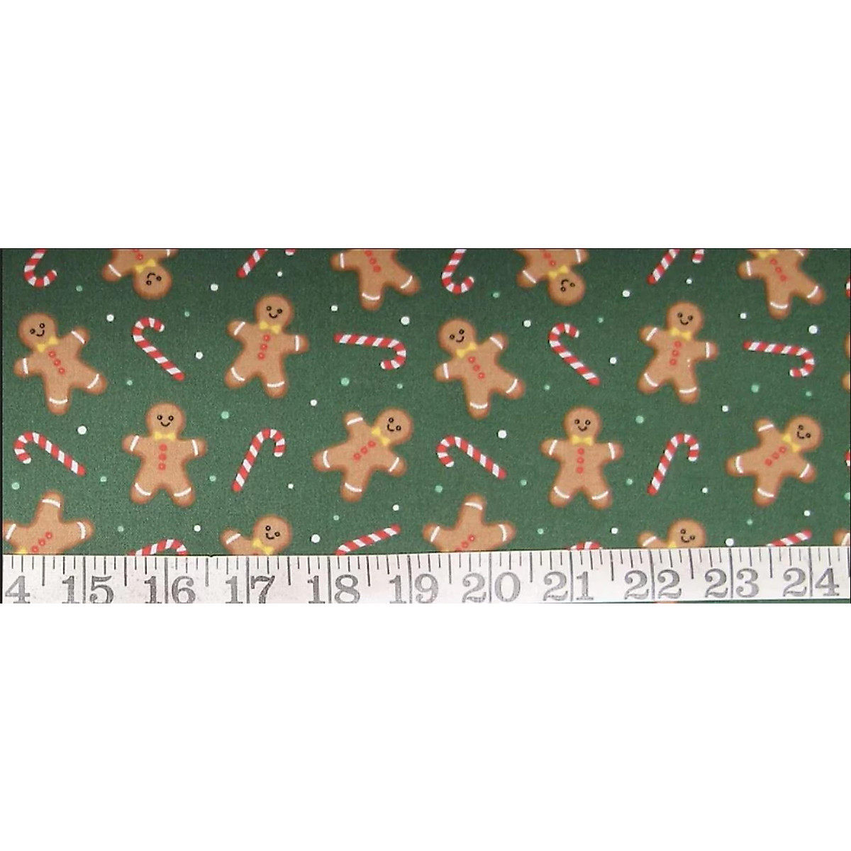 44 x 36 Christmas Gingerbread Dance Candy Canes on Green 100% Cotton Fabric by The Yard