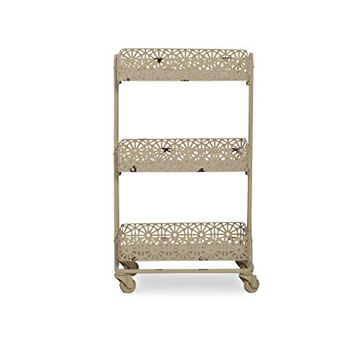 Linon Cream Three Tier Metal Rolling Melissa Cart, 29.5" x 17" x 11"
