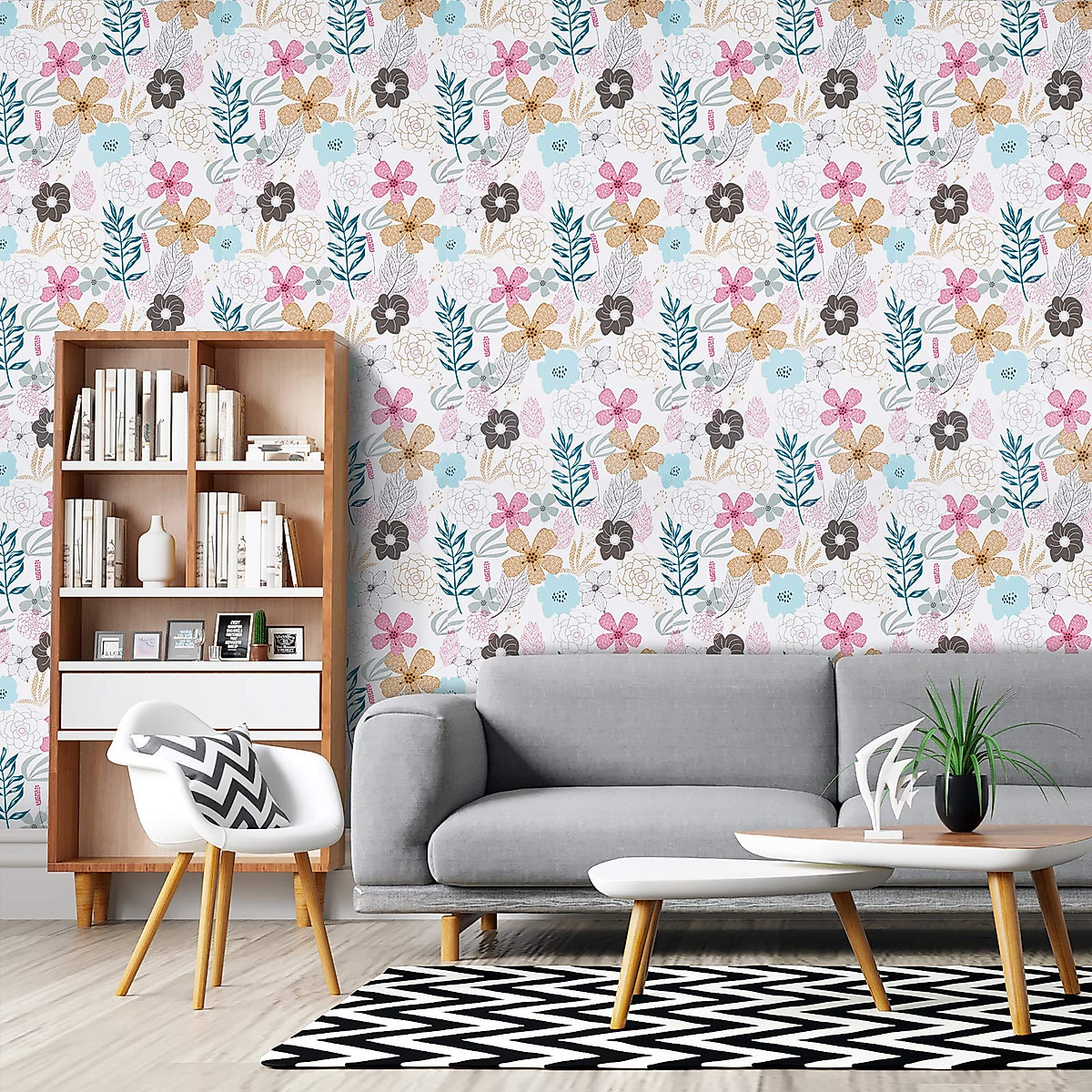 Mecpar Floral Wallpaper 17.71'' x 118'' Perennial Blooms Peel and Stick Vinyl Self Adhesive Removable Waterproof Wallpaper for Bathroom Cabinet Prepasted Decorative