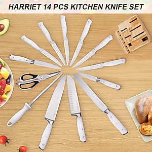 Kitchen Knives Set, Harriet 14-Piece Knife Block Set with Multifunctional Kitchen Shear and Sharpening Steel, High-Carbon Stainless Steel Chef Knife Set, Classic Forged Triple Rivet