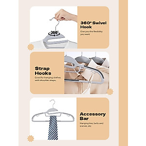 HOUSE DAY Grey Plastic Hangers 50 Pack, Slim Clothes Hangers Space Saving, Non Slip Hangers with Rubber Pads, Sturdy Coat Hangers for Closet, S-Shaped Hangers for Shirt, Suit, Pant, Skirt