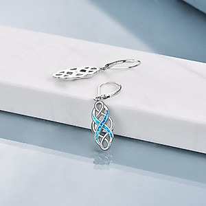 YFN Sterling Silver Celtic Knot Dangle Earrings Good Luck Irish Celtic Knot Vintage Dangles for Women (Blue Opal Celtic Knot Earrings)